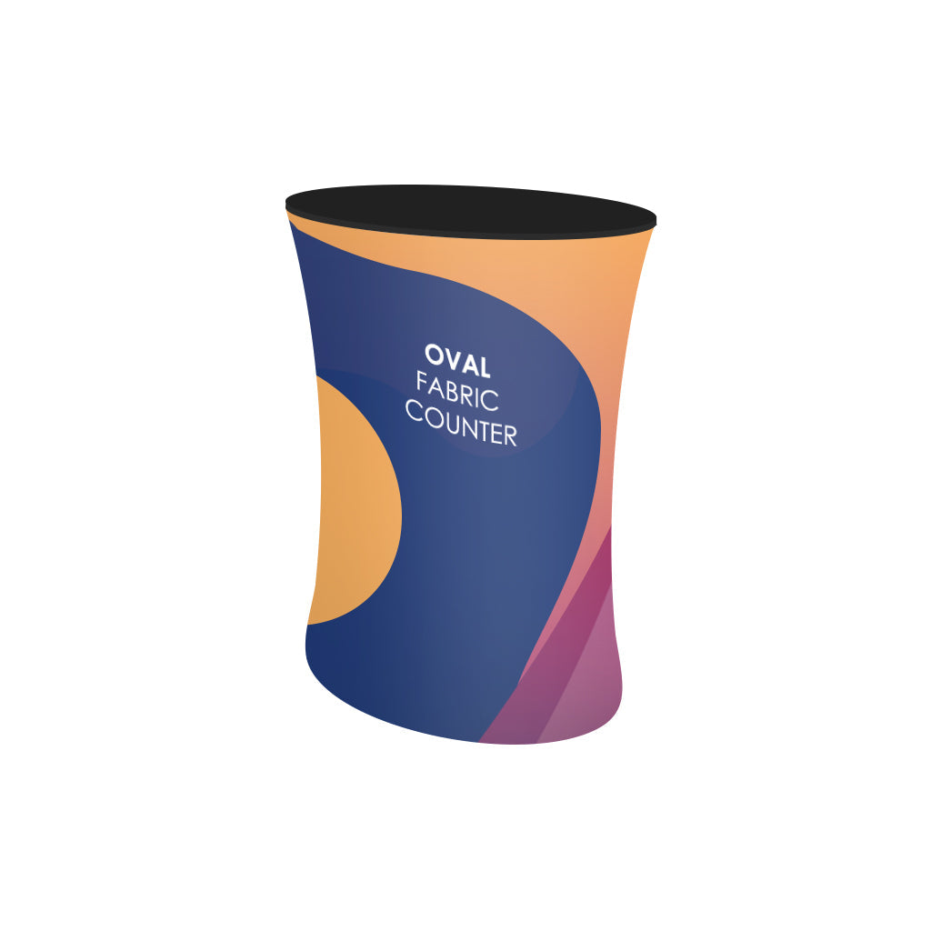 Printed Oval Podium Fabric Counter Display | Backdropsource
